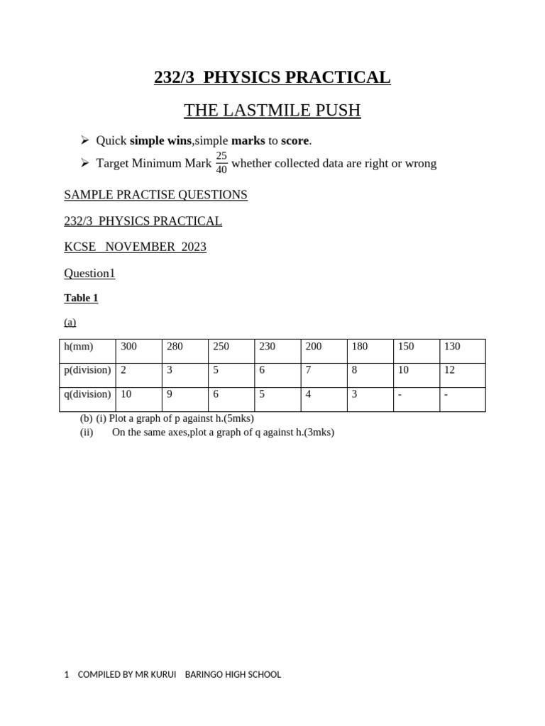 KCSE Physics Practical Guide 2023 | PDF | Physical Quantities | Quantity
