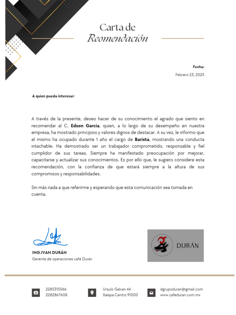 Carta de Recomendacion Edson | PDF