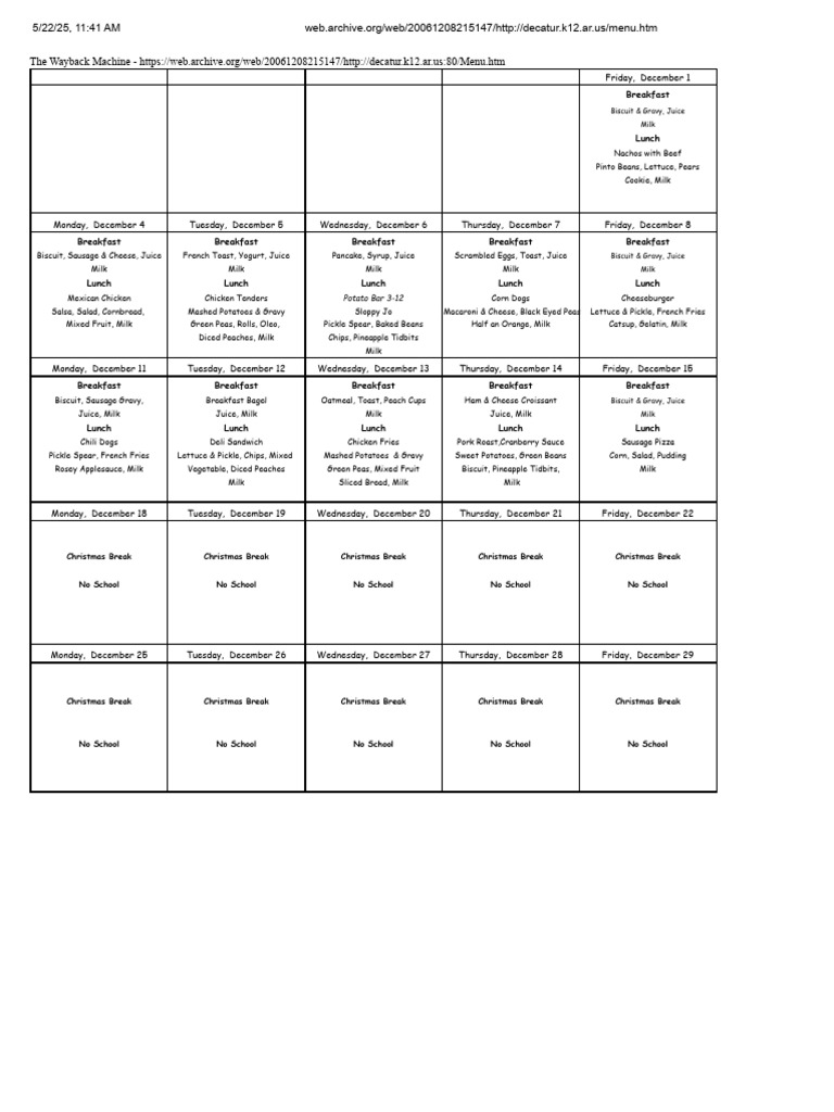 Web 20061208215147 HTTP Decatur.k12.Ar - Us Menu - HTM | PDF | Lunch ...