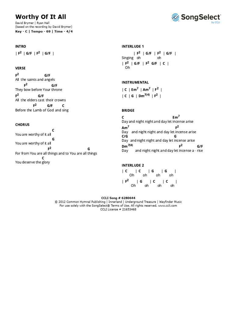 Worthy of It All: Chords in C | PDF