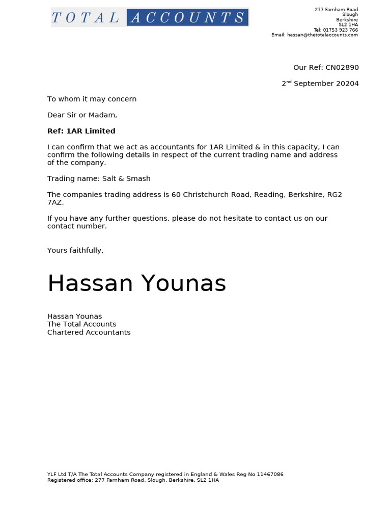 Confirmation of 1AR Limited Details | PDF
