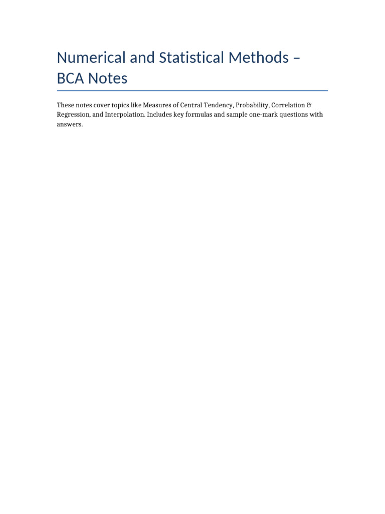 BCA Numerical and Statistical Methods Notes | PDF