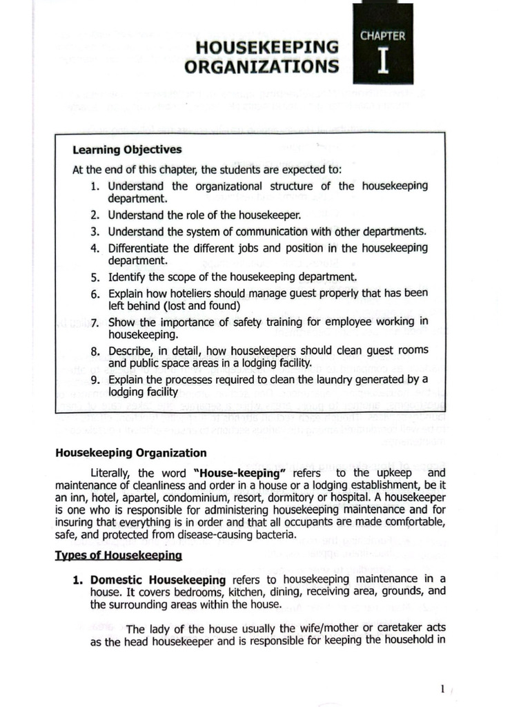 CHAPTER 1 Housekeeping Organizations | PDF