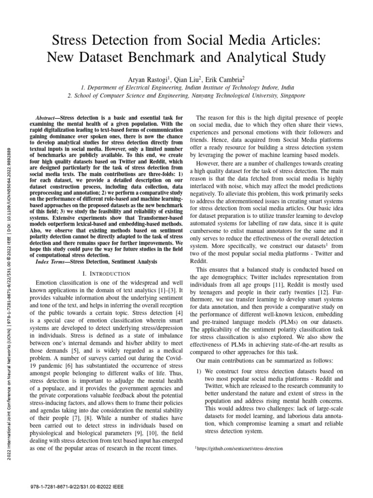 Stress Detection From Social Media Articles New Dataset Benchmark and ...