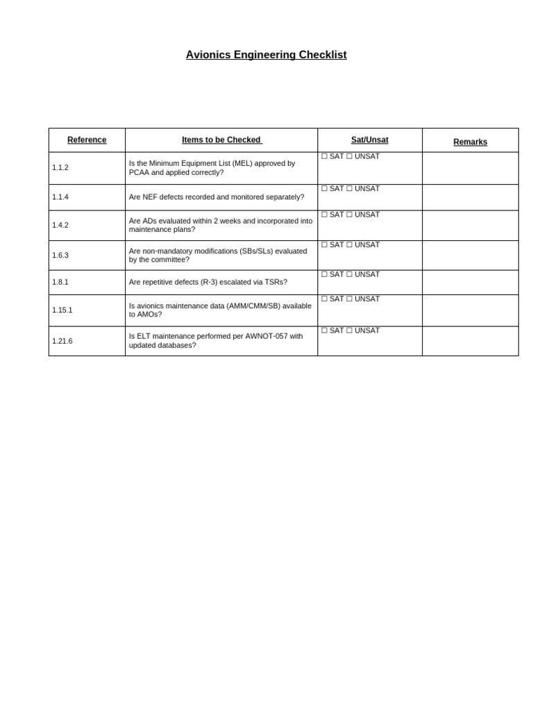 Avionics Engineering Checklist | PDF