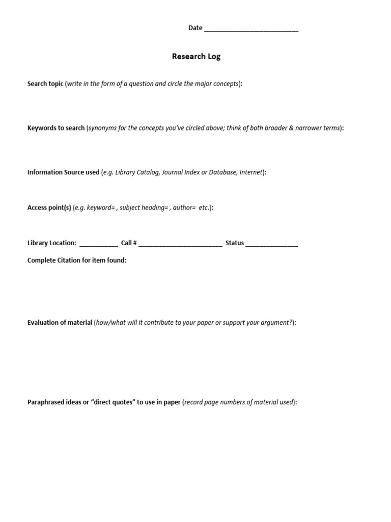 Research Log Template | PDF