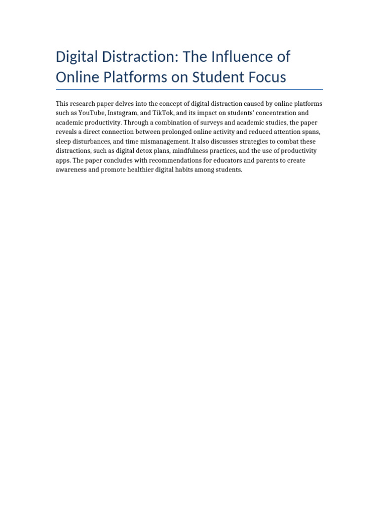 Digital Distraction Student Focus | PDF