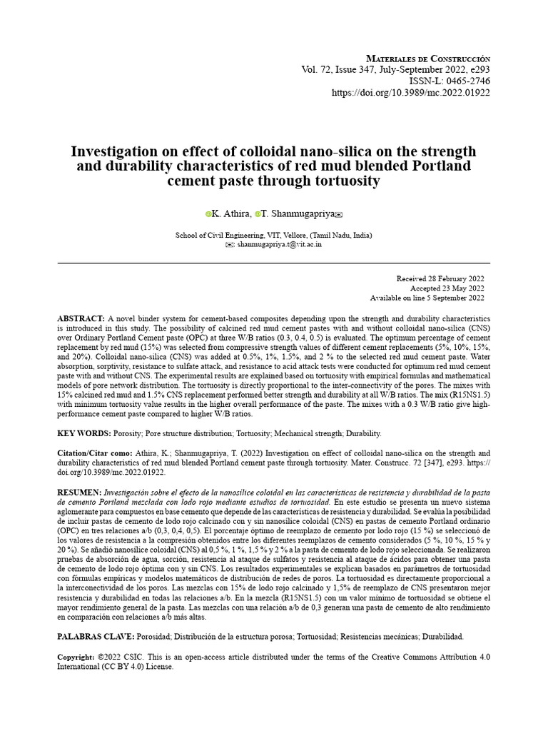 Athira and Shanmugapriya, 2022 | PDF | Porosity | Cement