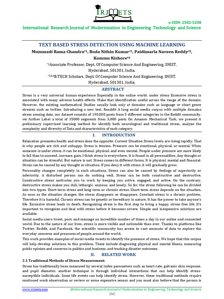 Text Based Stress Detection Using Machine Learning | PDF
