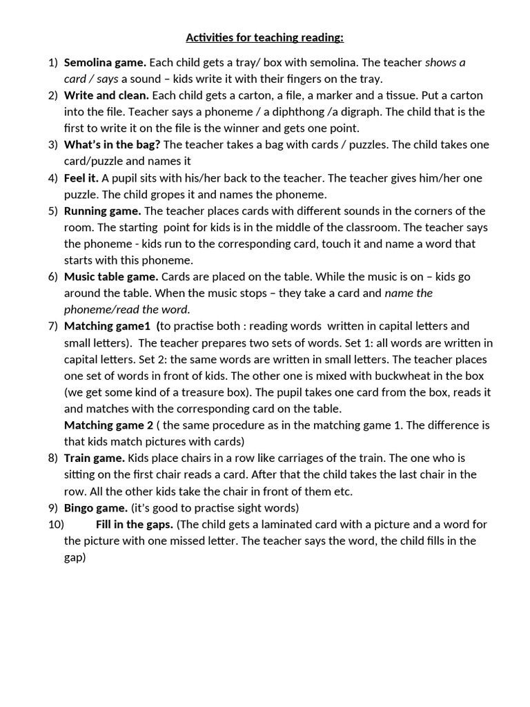 Activities For Teaching Reading | PDF