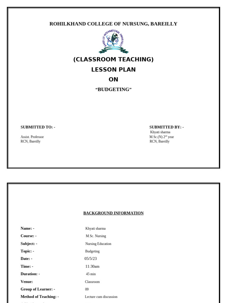 Budgeting Lesson Plan for Nursing Students | PDF | Budget | Income ...