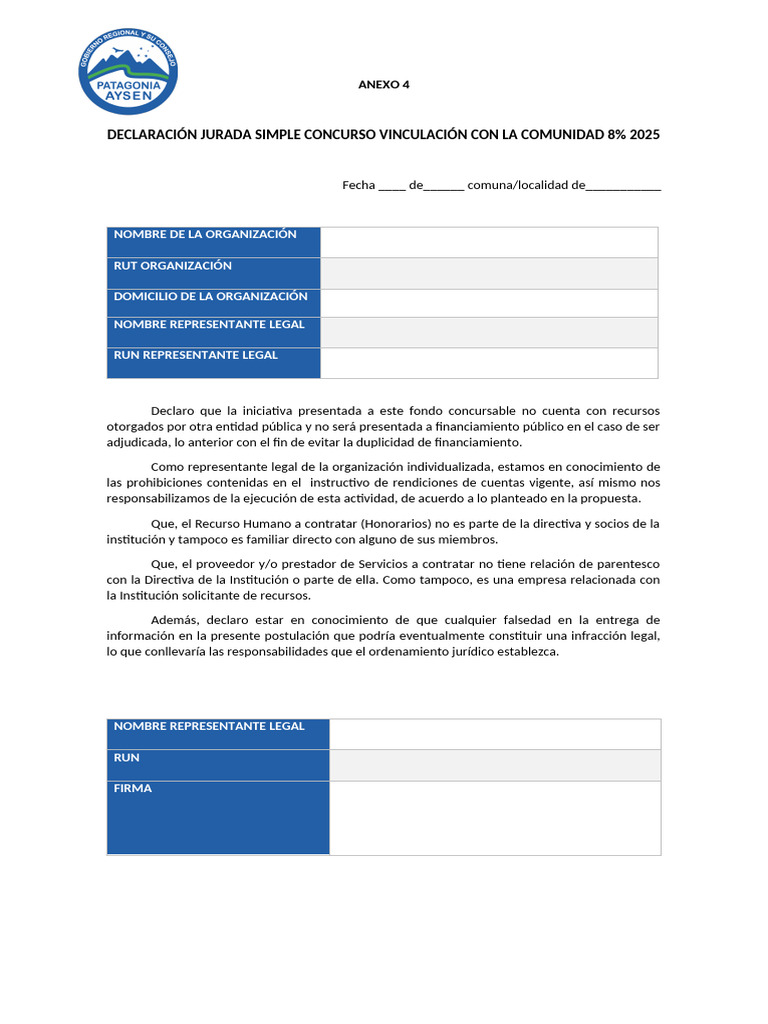Anexo 4 Declaracion Jurada 2025 | PDF