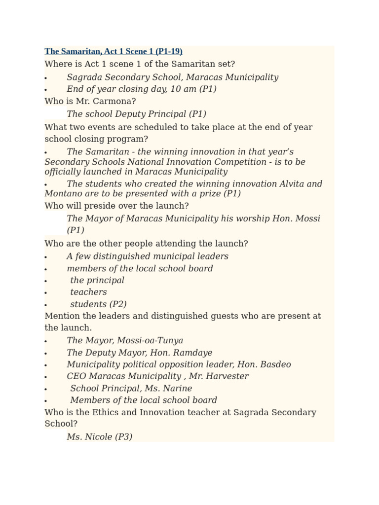 The Samaritan: Act 1 Scene 1 Overview | PDF
