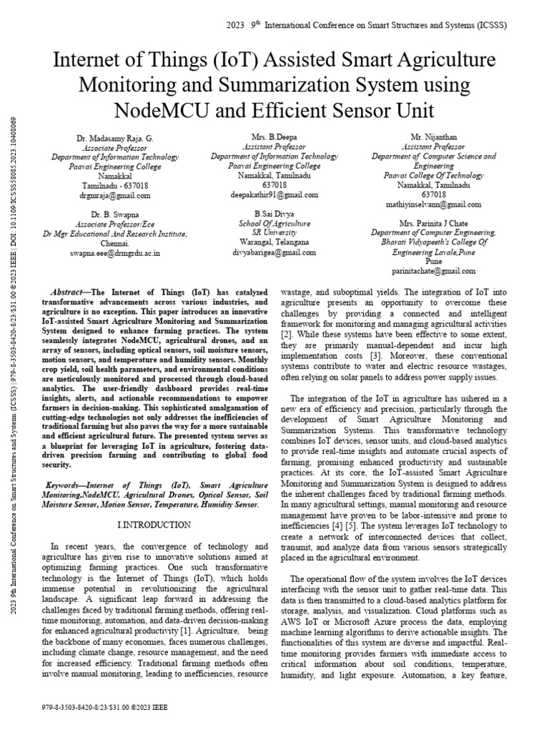 Internet Of Things Iot Assisted Smart Agriculture Monitoring And Summarization System Using