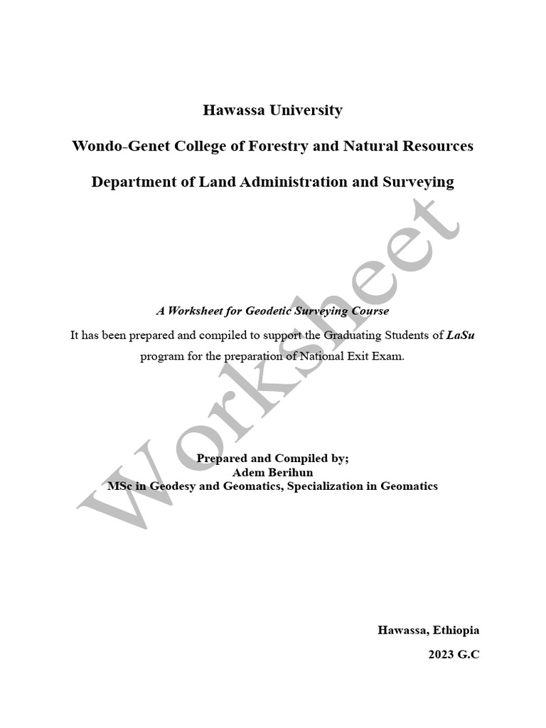 Geodetic Surveying (Worksheet) - 1 | PDF | Least Squares | Surveying