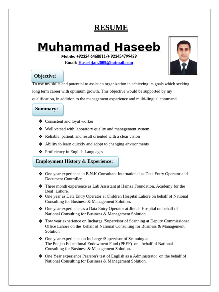 Haseeb CV New | PDF | Pakistan | Lahore
