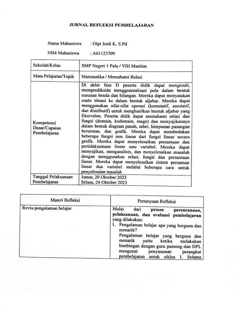 B4-6 Unggah LK 5 - Refleksi Terhadap Pembelajaran - Siklus 1 - Olpi ...