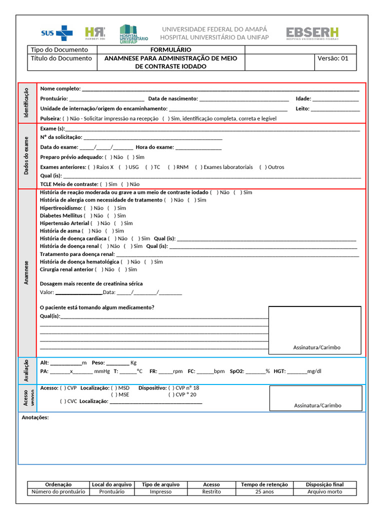 ANAMNESE PARA ADM MEIO DE CONTRASTE IODADO v.01 | PDF | Doenças e ...