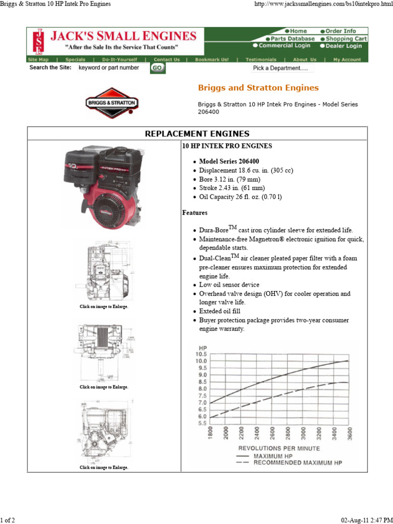 Briggs & Stratton 10 HP Intek Pro Engines | PDF | Propulsion | Rotating ...