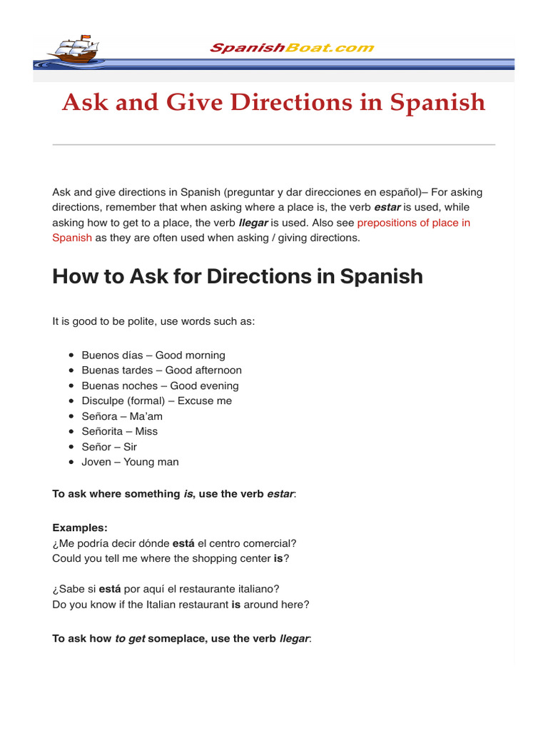 Ask and Give Directions in Spanish - SpanishBoat | PDF