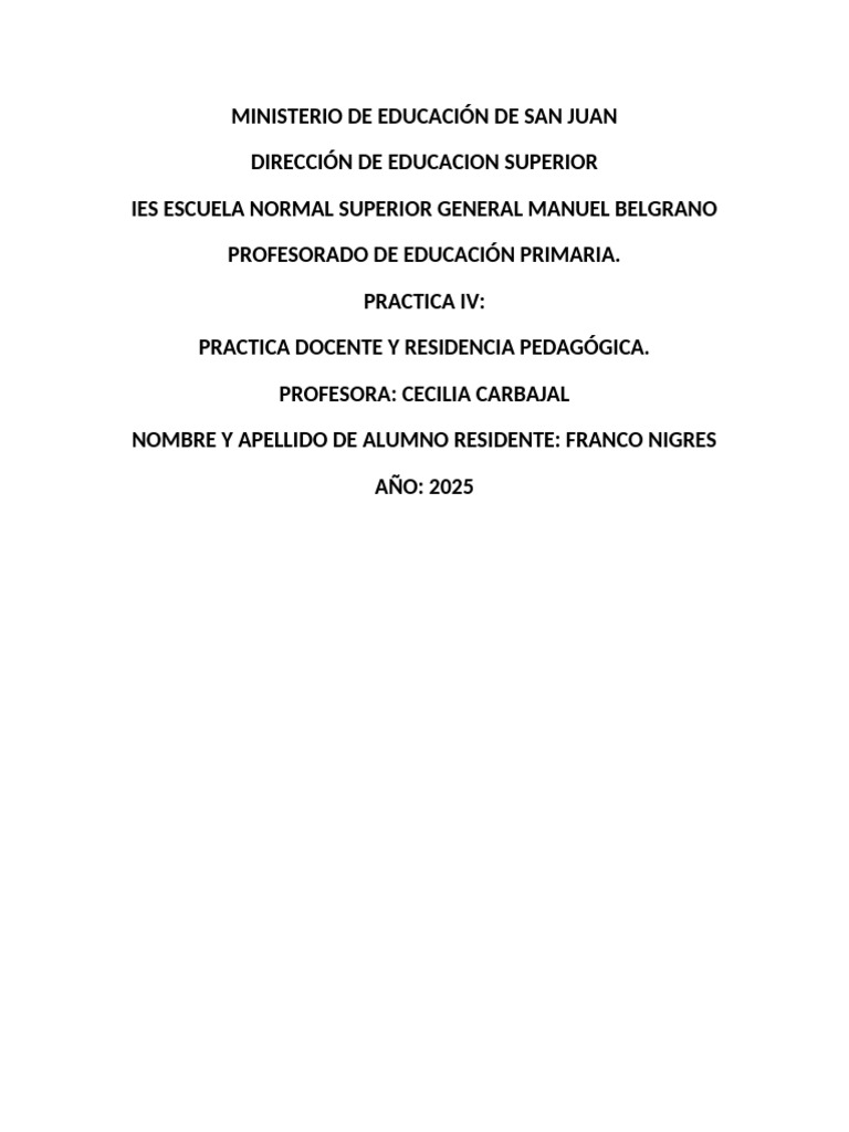 Carátula de Práctica Docente 2025 | PDF