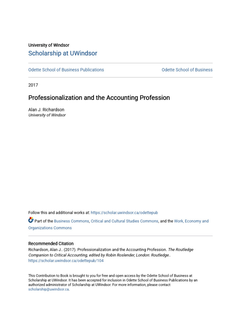 Professionalization and The Accounting Profession | PDF | Profession | Accounting