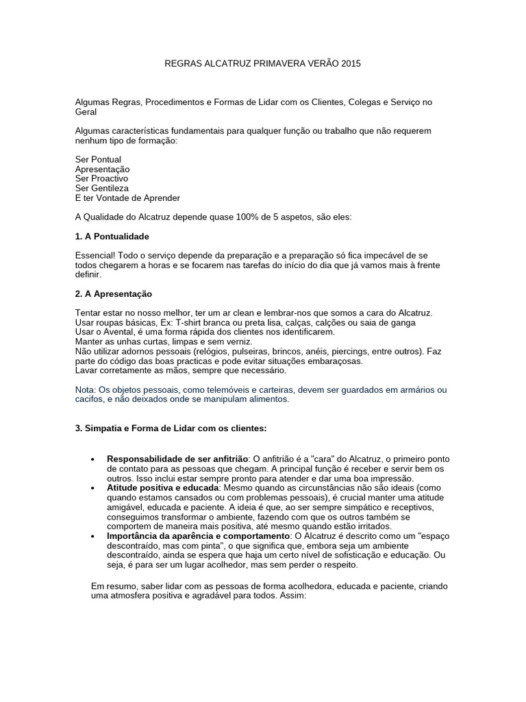 Regras e Procedimentos Alcatruz Primavera Verão 2015 | PDF | Atitude ...