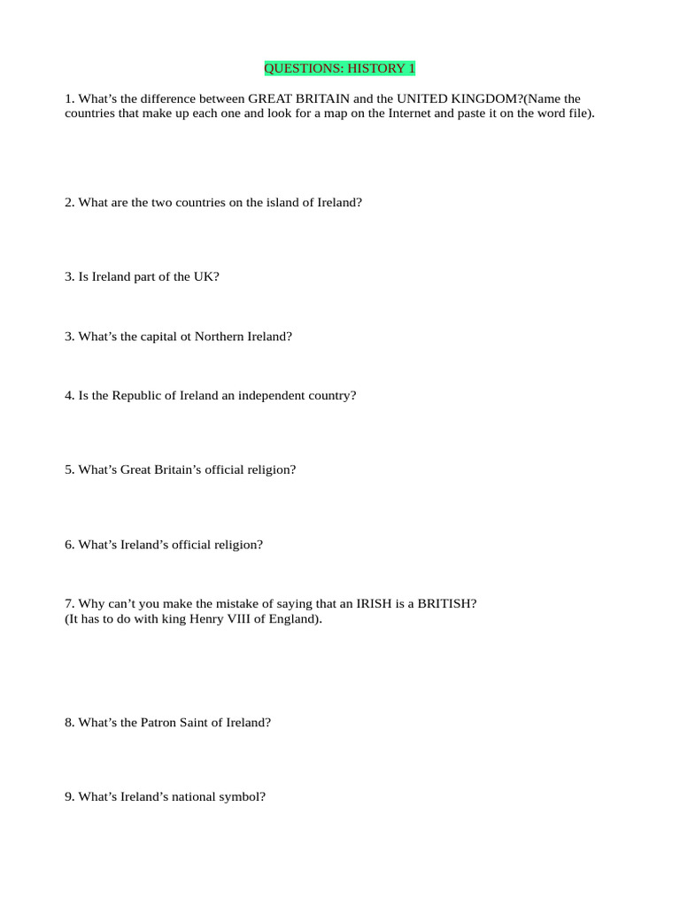 Ireland Questions | PDF