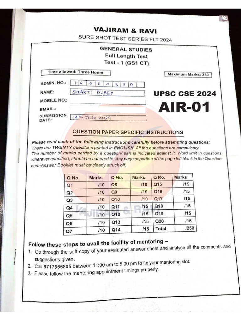 Sure Shot 2024 GS PAPER GS 1 T 01 SHAKTI DUBEY AIR 01 9e6e373cbd | PDF