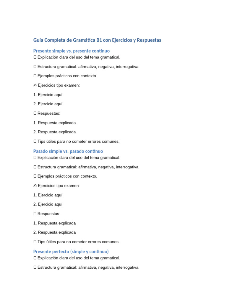 Guía Gramática B1 Ejercicios | PDF | Gramática | Comunicación humana