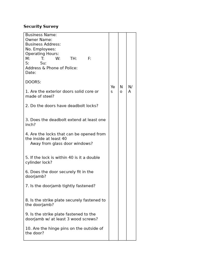 Security Survey | PDF | Identity Document | Door