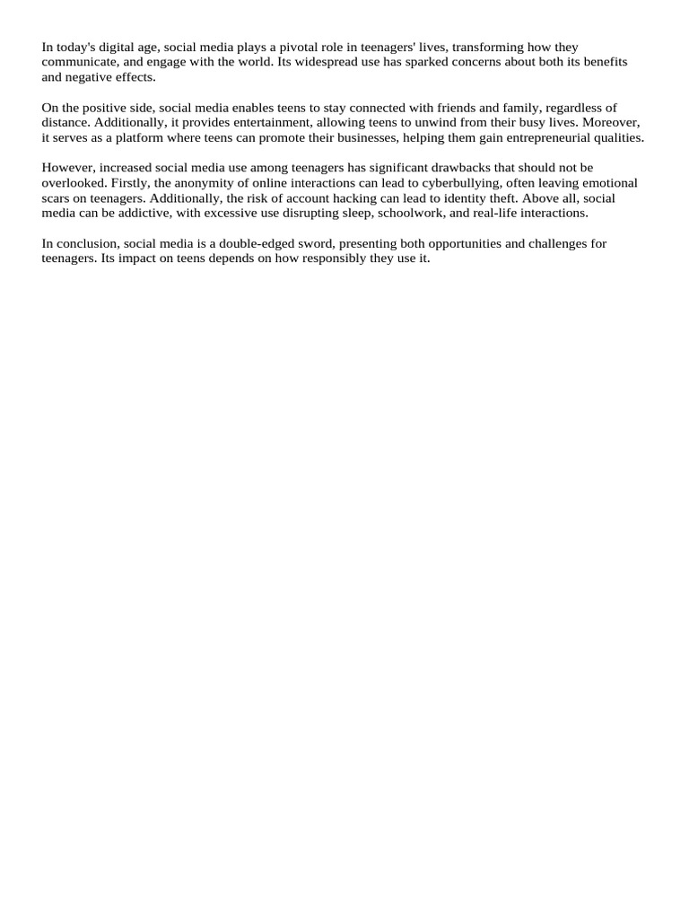 Social Media's Impact on Teenagers | PDF