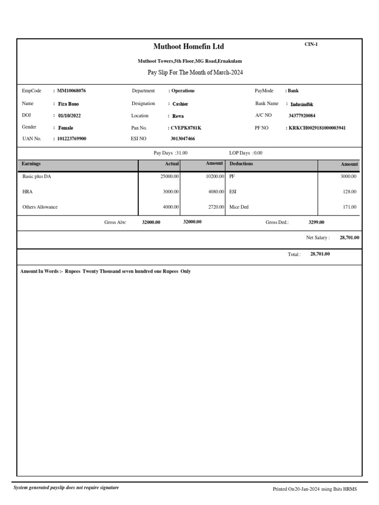 Pay Slip Oct 2024 | PDF | Payments | Expense