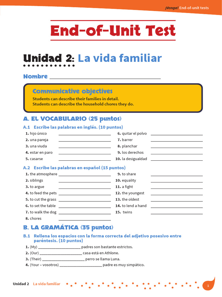 Unit Test Spanish | PDF | Lingüística