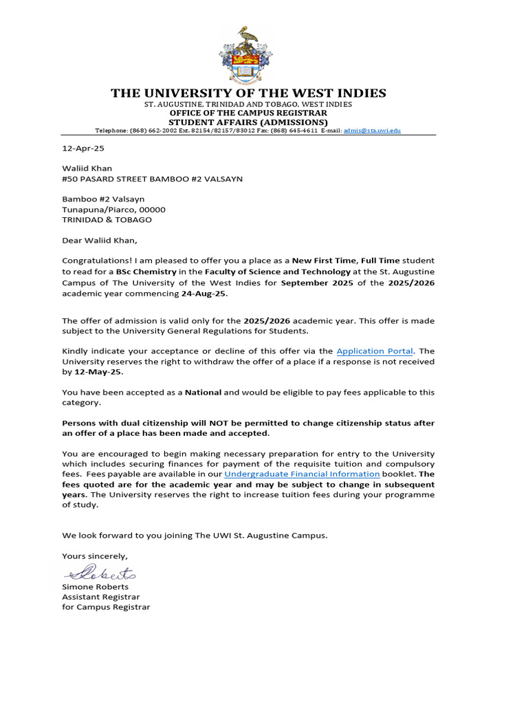 UG Offer Letter | PDF