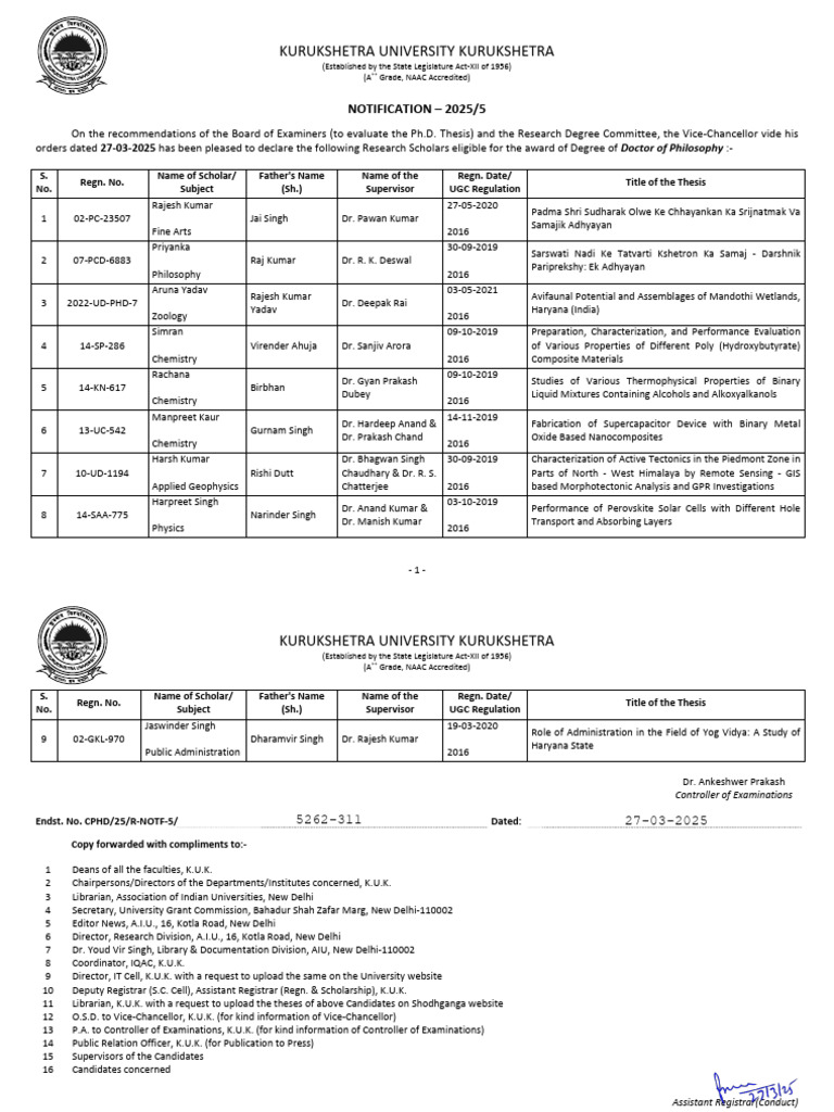 PHD Result Notification 2025 527 03 2025 | PDF | Higher Education