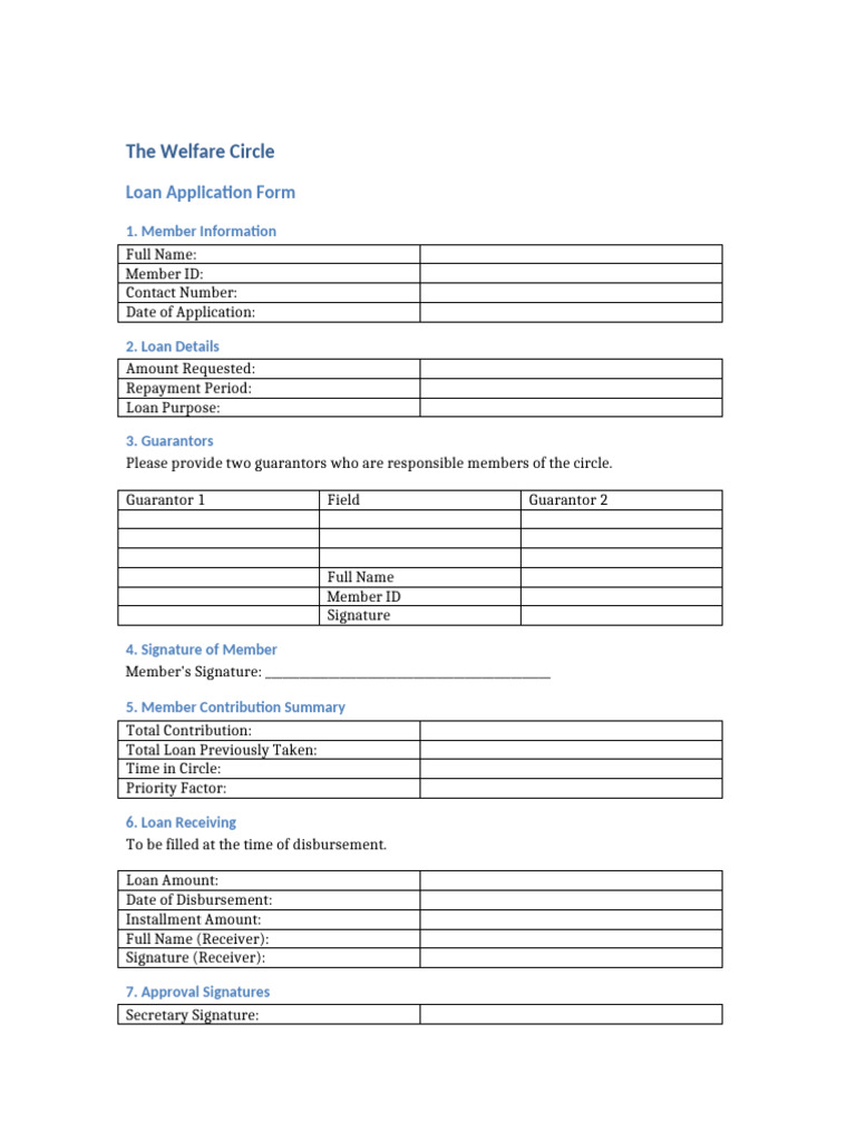 The Welfare Circle Loan Application Form | PDF