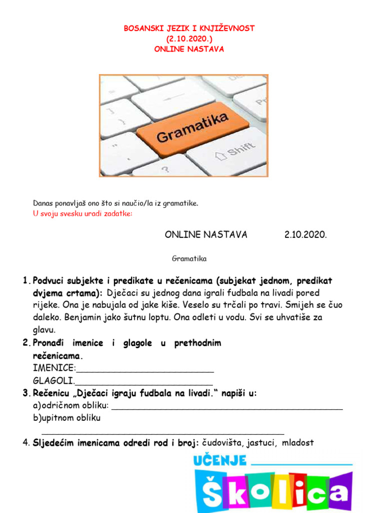 BHS Gramatika Ponavljanje | PDF