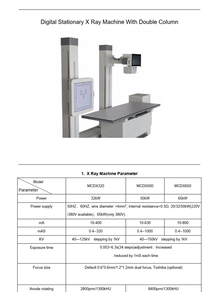 Digital Stationary X Ray Machine With Double Column | PDF