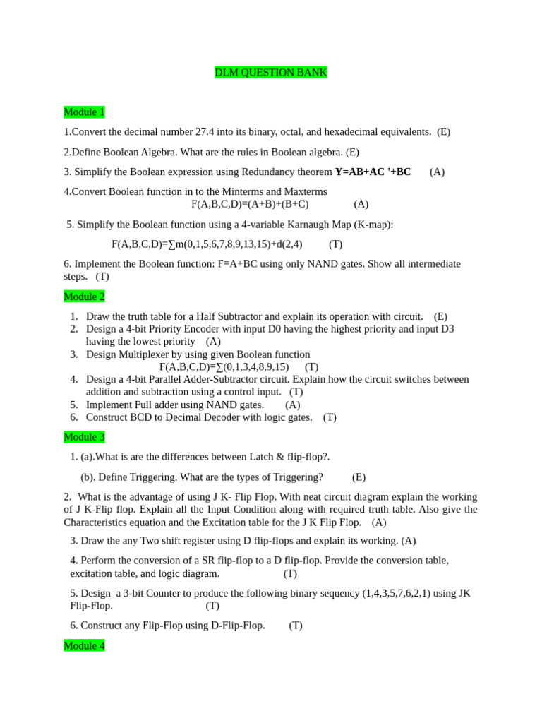 Suresh (50132) DLM-QUESTIONS BANK | PDF | Boolean Algebra | Teaching Mathematics