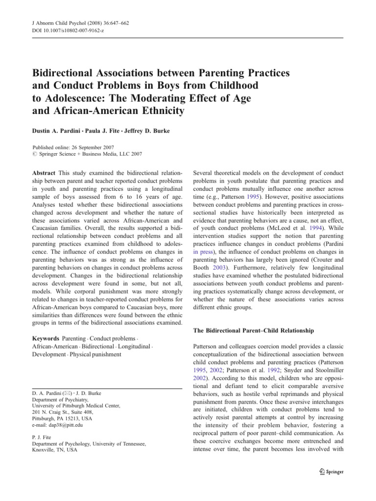 Bidirectional Associations Between Parenting Practices and Conduct Problems in Boys From ...
