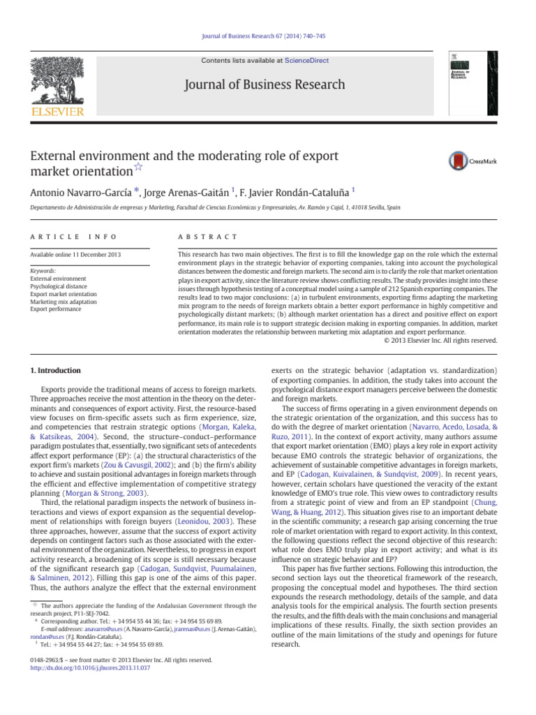 External Environment and The Moderating Role of Export Market ...