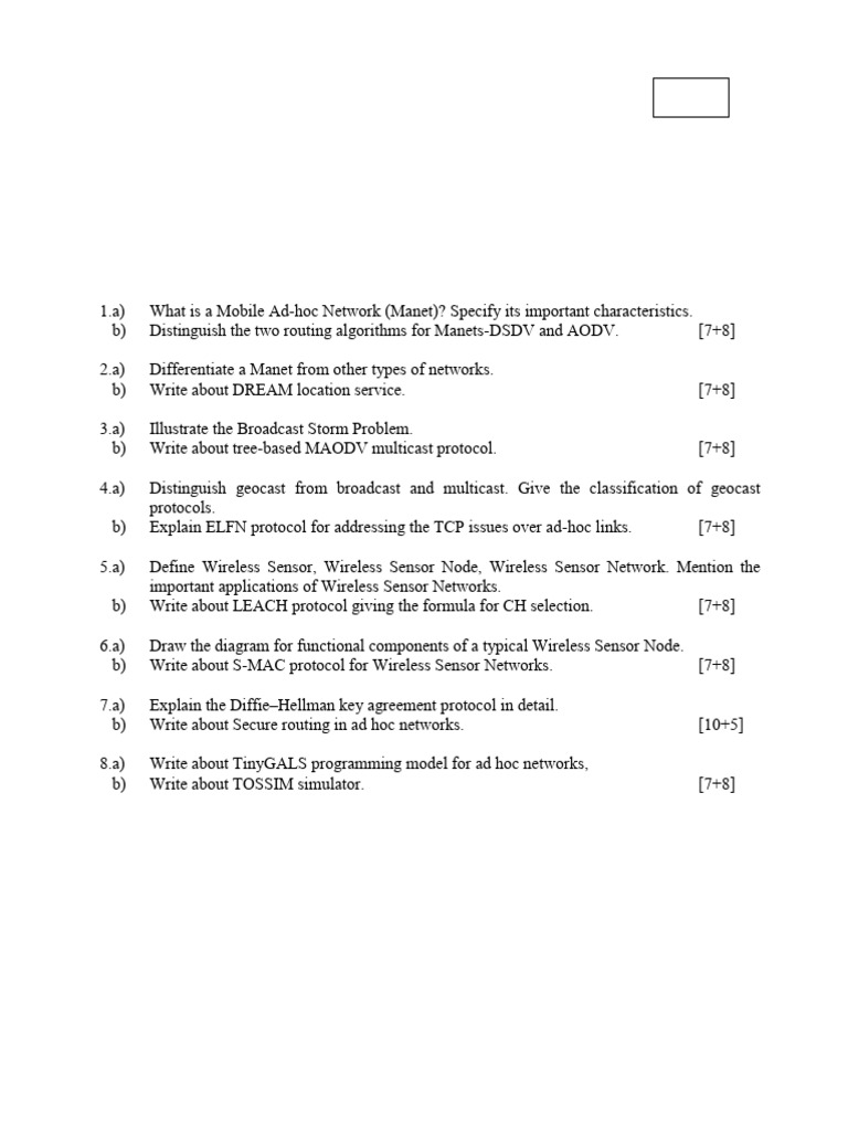 Adhoc and Wireless Sensor Network Old Question Papers | PDF
