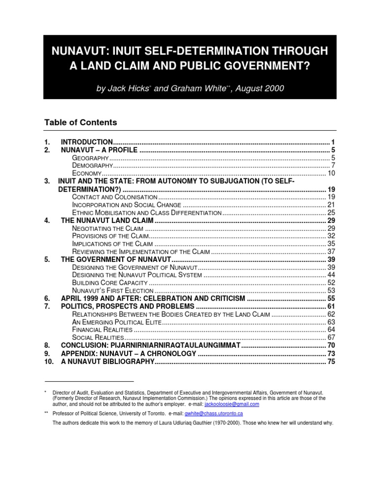 Hicks & White: Nunavut: Inuit Self-Determination Through A Land Claim ...