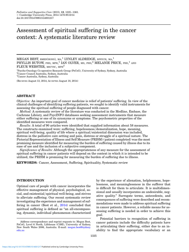 Assessing Spiritual Suffering in Cancer | PDF | Palliative Care | Suffering