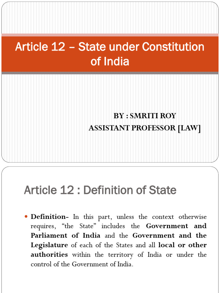 Article 12 - State Under Constitution of India | PDF | Government Of ...
