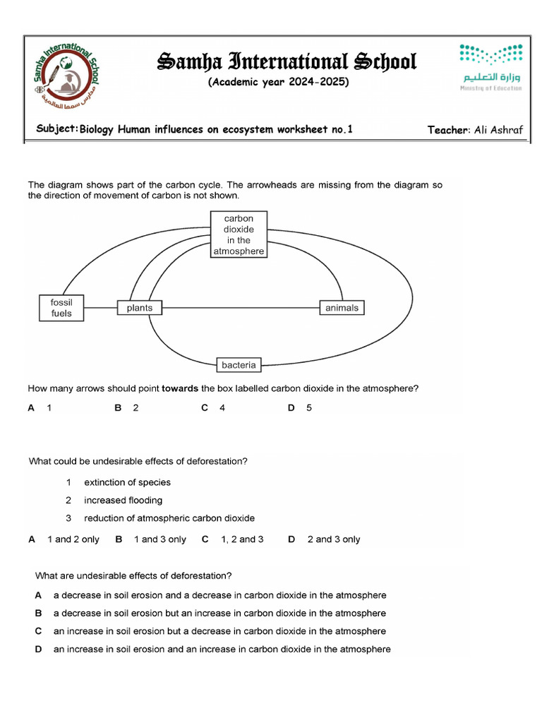 Biology Human Influences On Ecosystem Worksheet No.1 | PDF