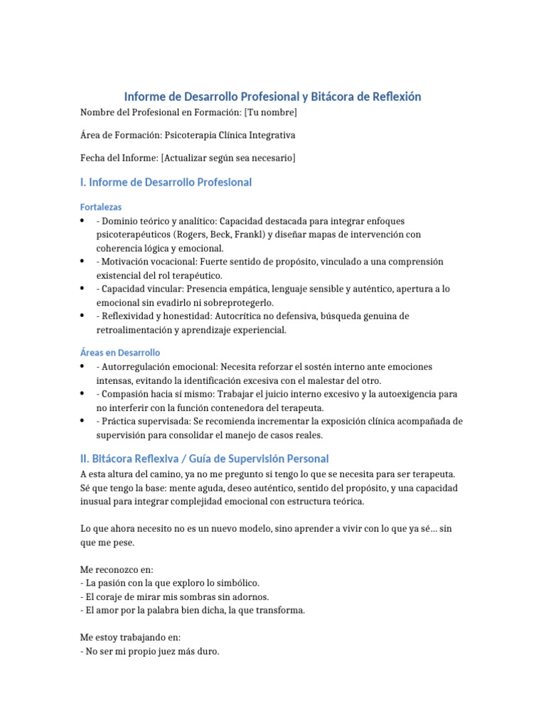 Informe y Bitacora Psicoterapia | PDF