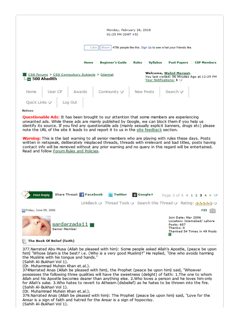 500 Ahadith - Page 3 - CSS Forums | PDF | Muhammad | God In Islam