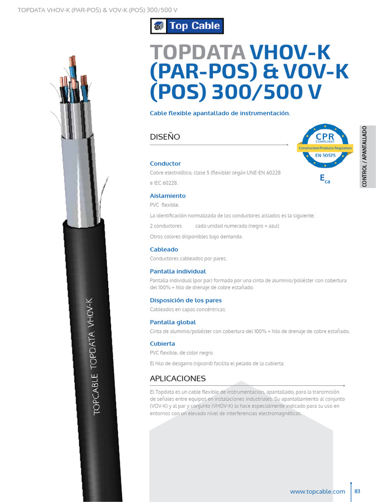 Topcable Topdata Vhov-K (Par-Pos) & Vov-K (Pos) 300 500 V Esp Specs ...
